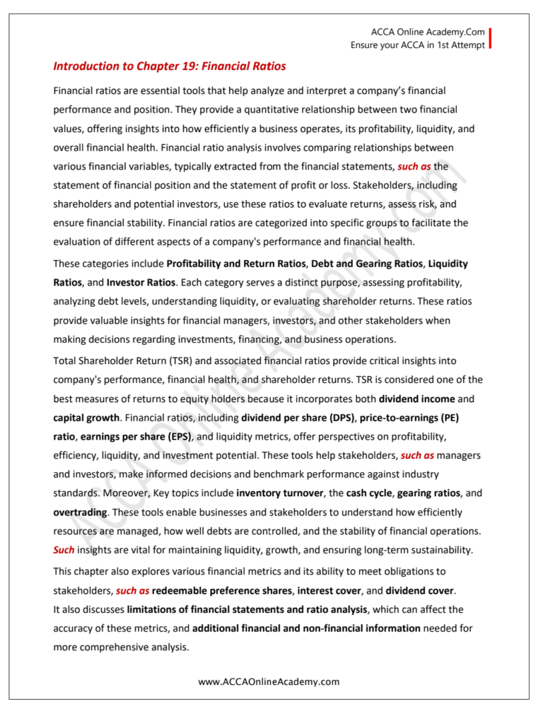 Ch 19: Financial Ratios – ACCA Online Academy