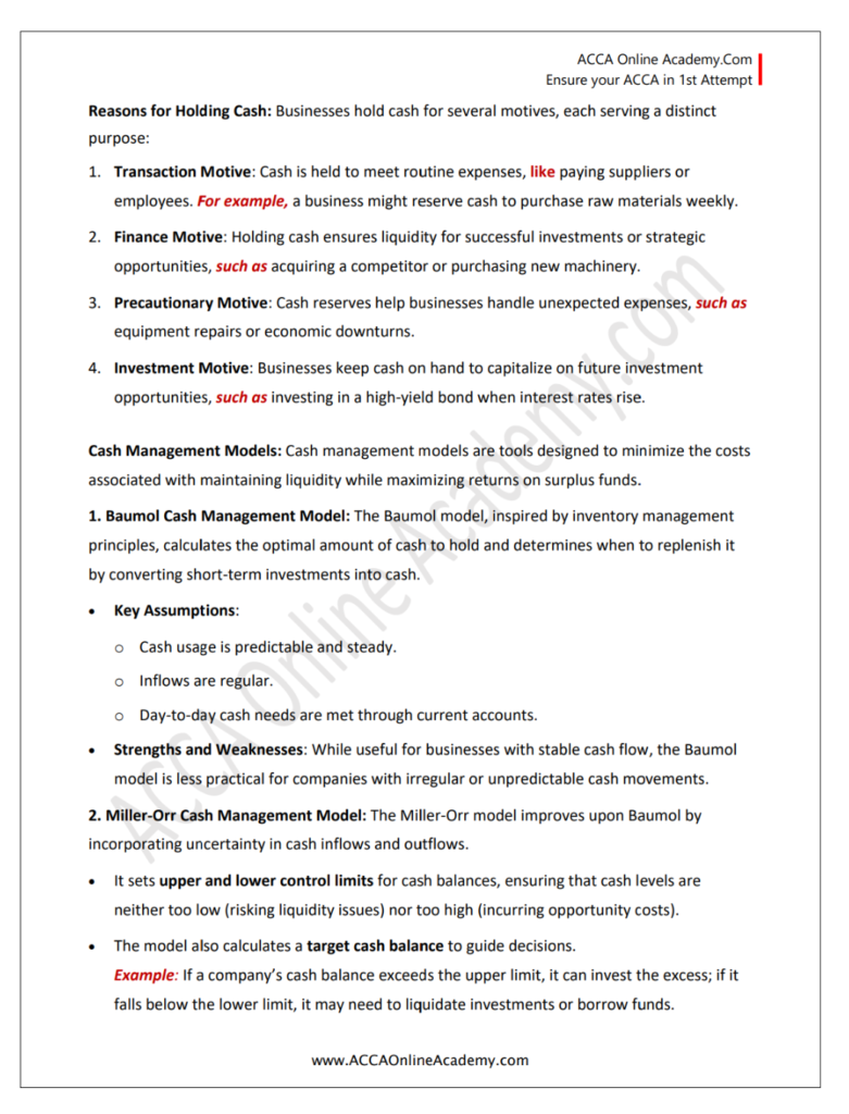 Ch 10: Working Capital Management — Cash and Funding Strategies – ACCA ...