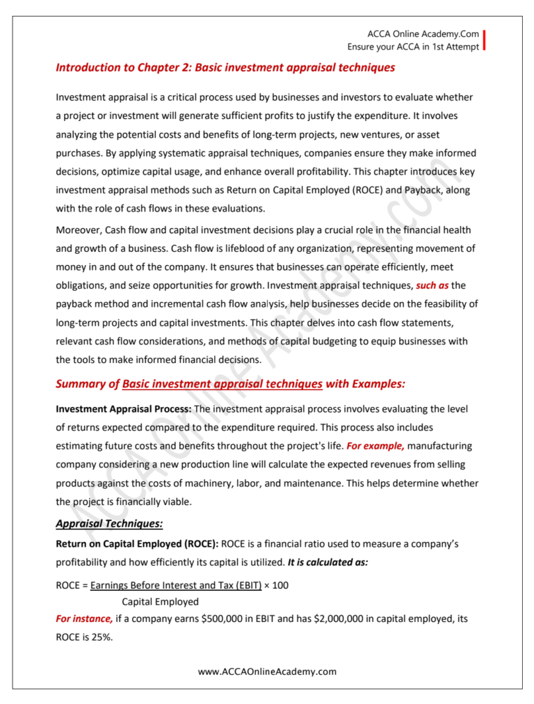 Ch 2: Basic investment appraisal techniques – ACCA Online Academy