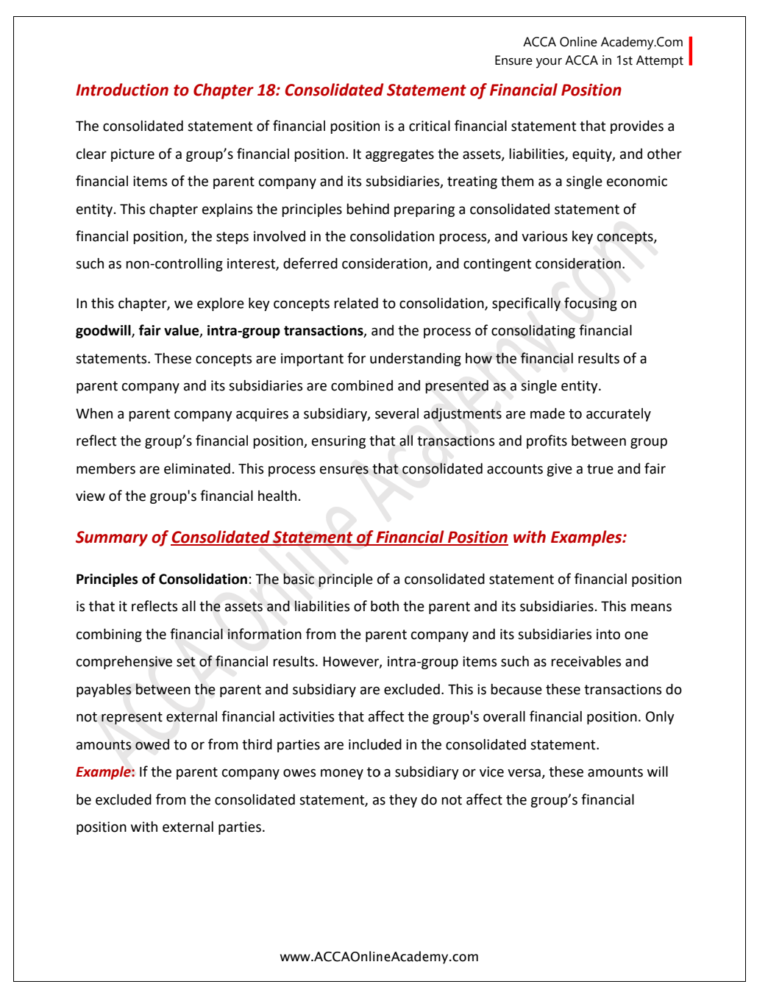 Ch 18: Consolidated Statement of Financial Position – ACCA Online Academy
