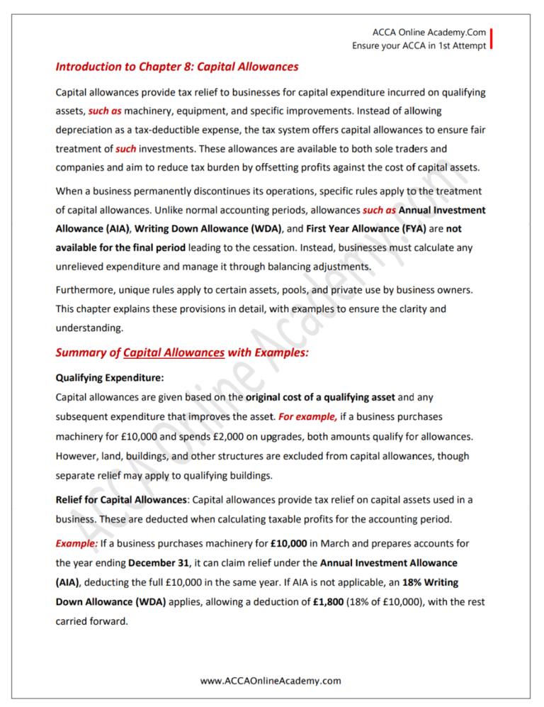 Ch 8: Capital Allowances – ACCA Online Academy