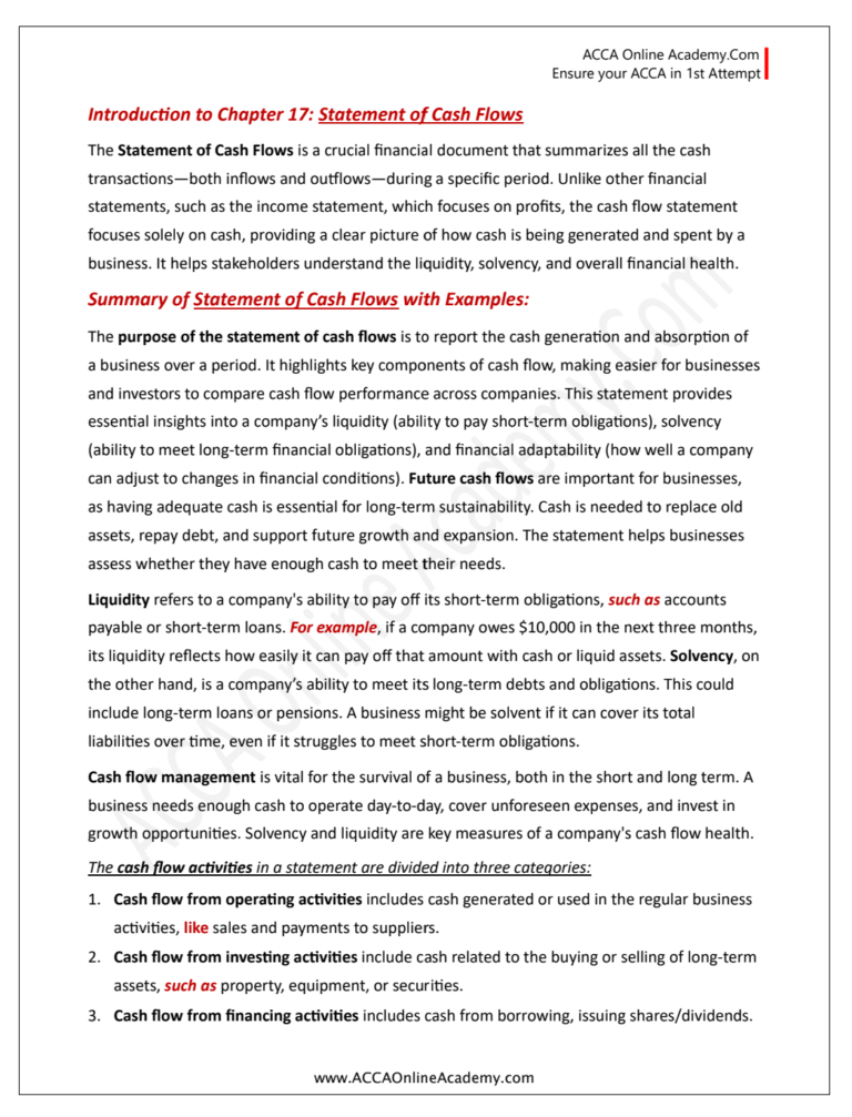 Ch 17: Statement of Cash Flows – ACCA Online Academy