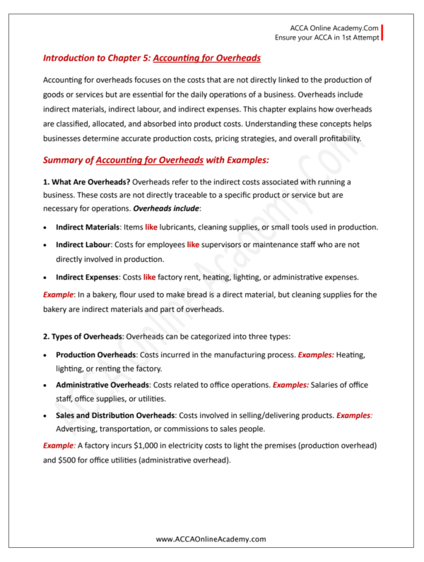 Ch 5: Accounting for Overheads – ACCA Online Academy