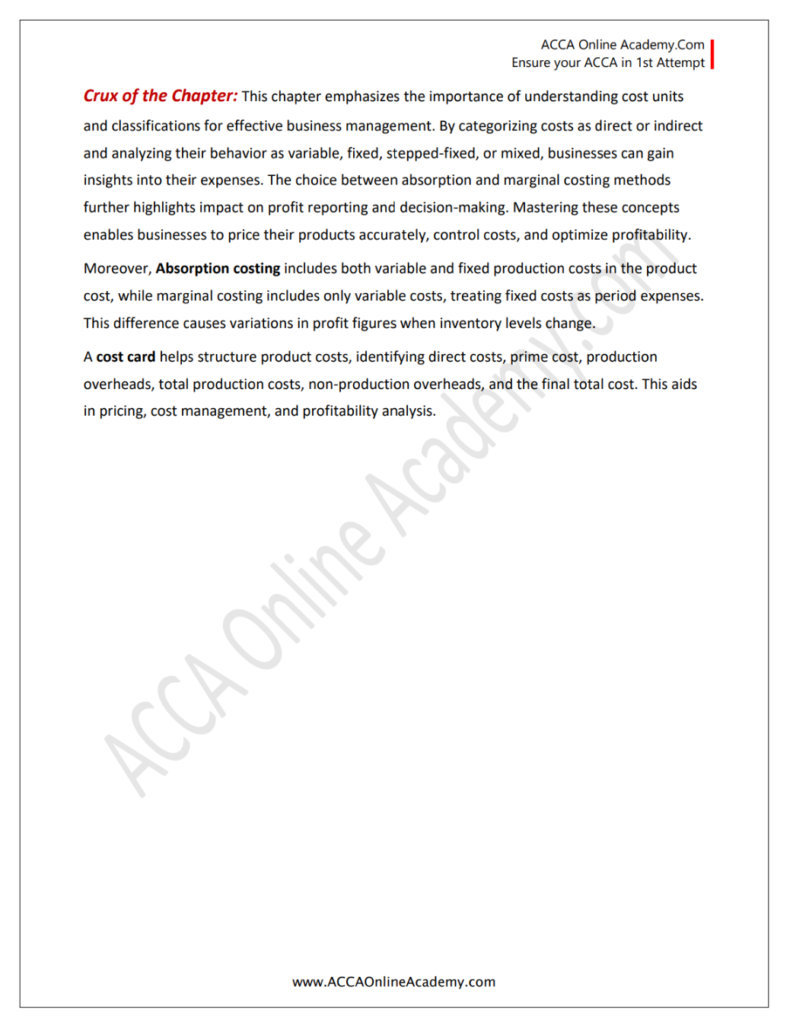 Ch 3: Cost Units, Cost Classification, and Profit Reporting – ACCA ...