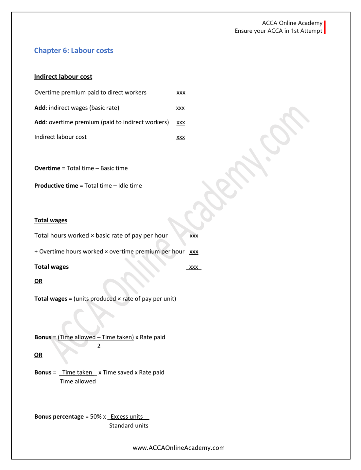 MA-1 Formulas (Chapter-wise) – ACCA Online Academy