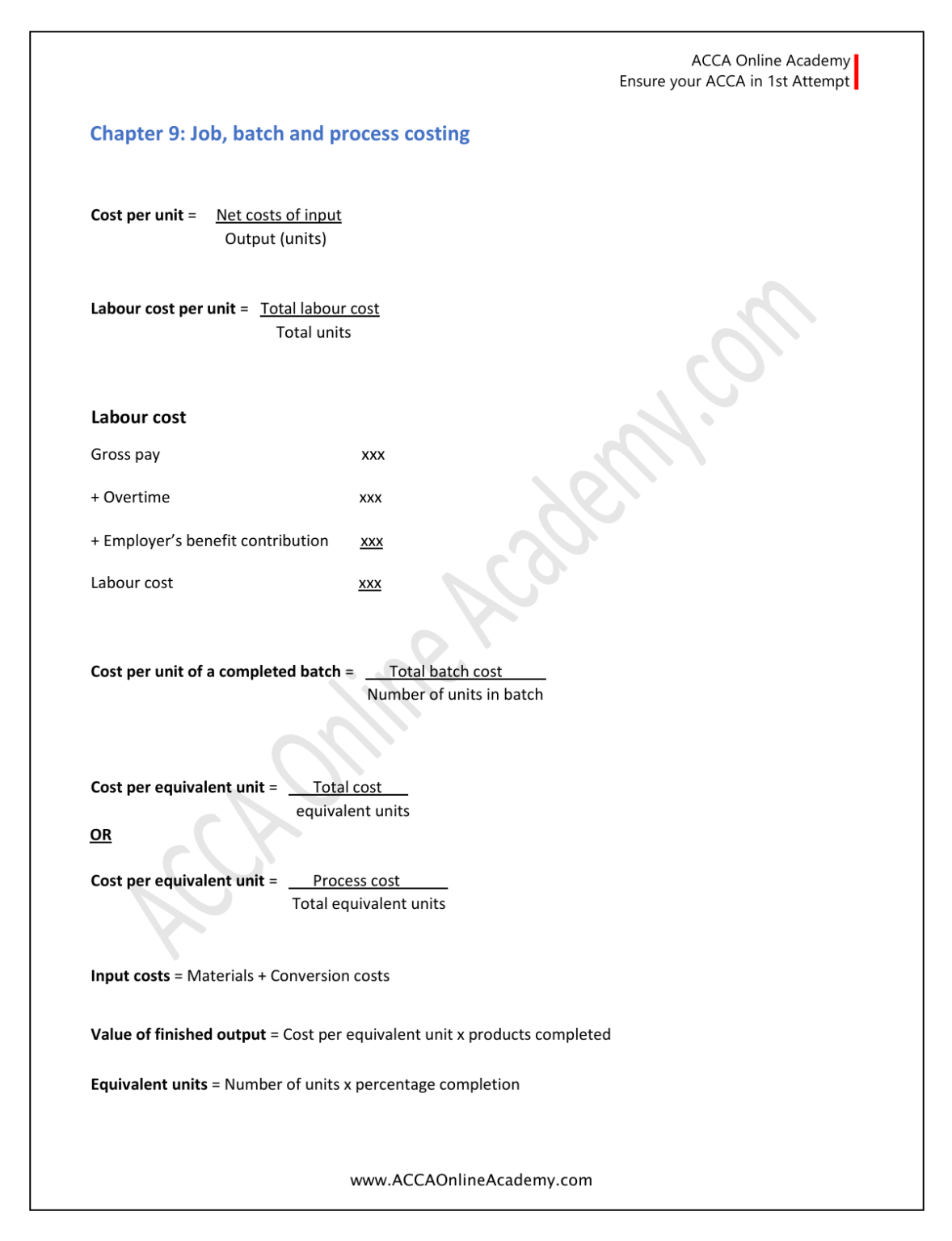 MA-1 Formulas (Chapter-wise) – ACCA Online Academy