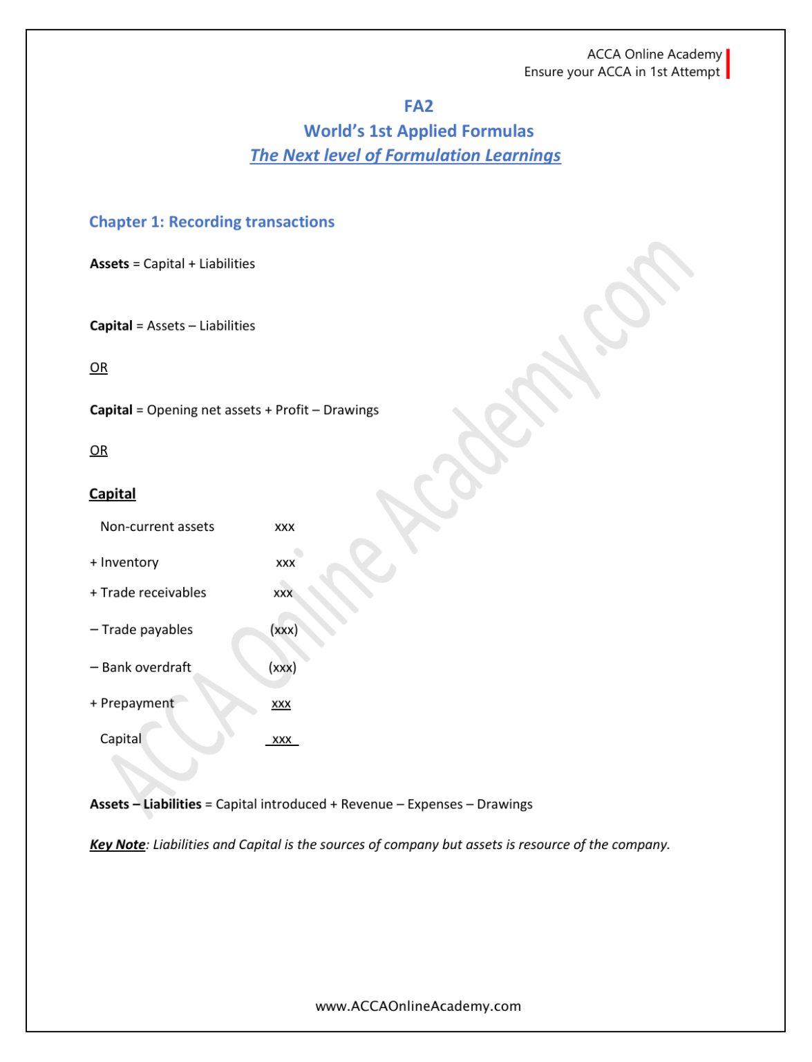 FA-2 Formulas Notes (Chapter-wise) – ACCA Online Academy