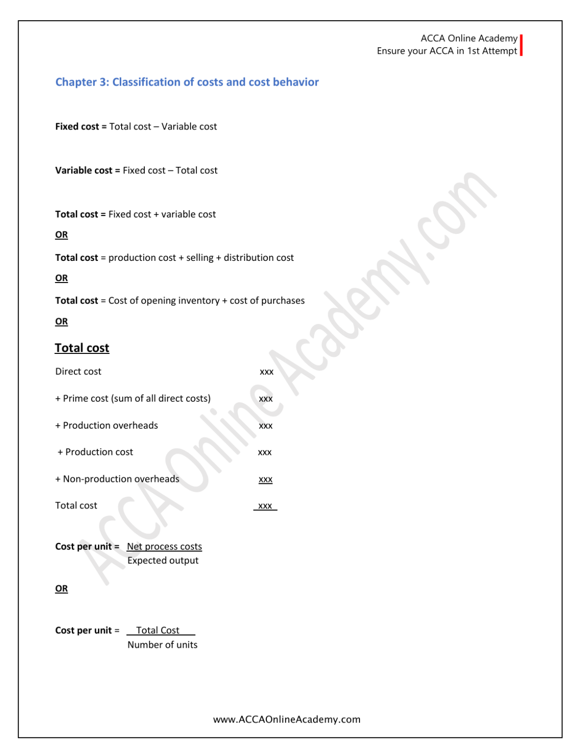 MA-1 Formulas (Chapter-wise) – ACCA Online Academy